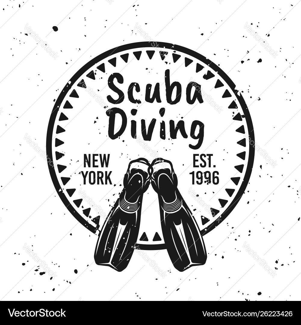 Scuba diving round emblem with diver flippers Vector Image