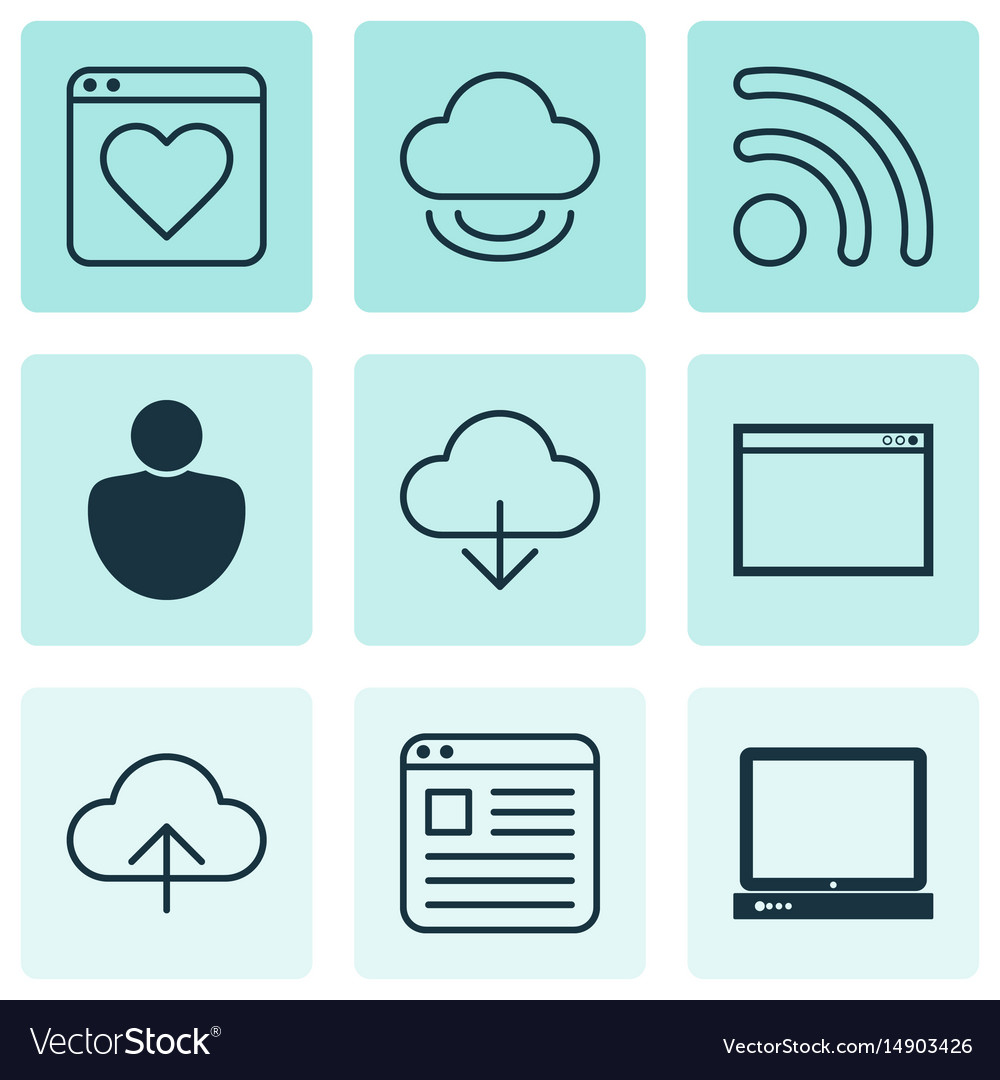 Set of 9 web icons includes website page data Vector Image