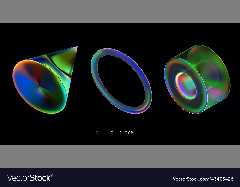 Set of colored 3d objects on a dark background Vector Image