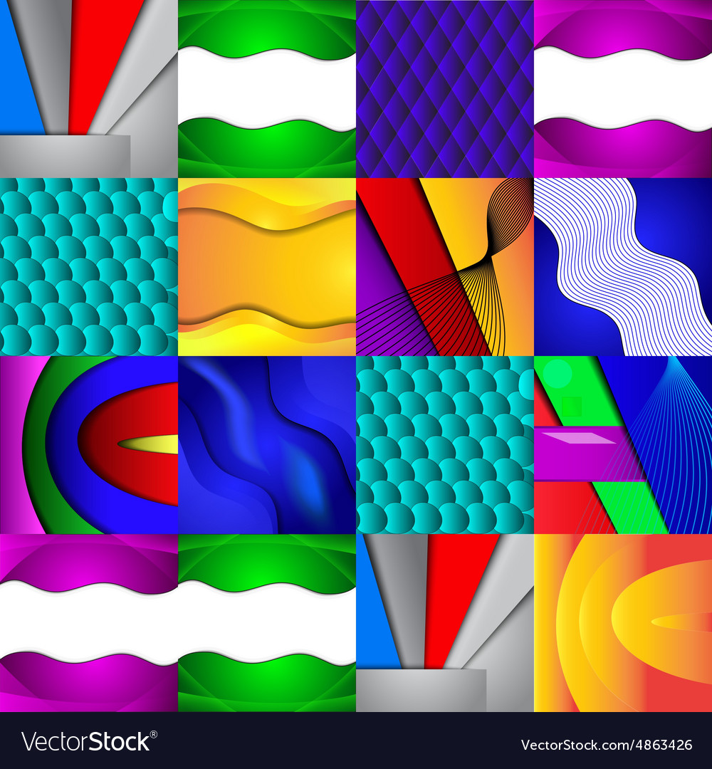 Set of sixteen different and colorful abstract Vector Image