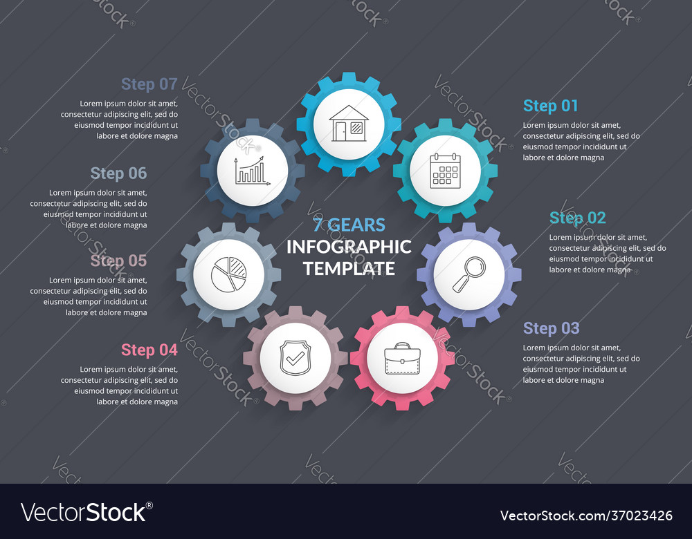 Seven gears Royalty Free Vector Image - VectorStock