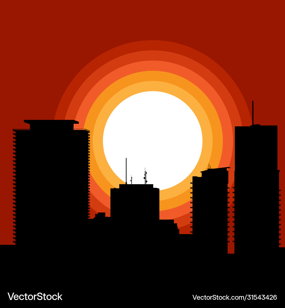 Silhouette buildings with sunset landscape Vector Image