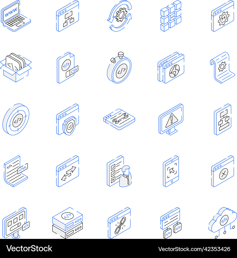 Web development isometric icons pack Royalty Free Vector