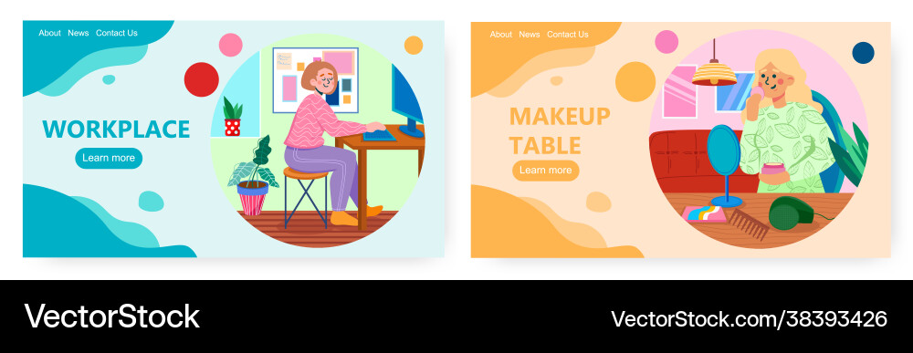 Woman workplace dressing table landing page Vector Image