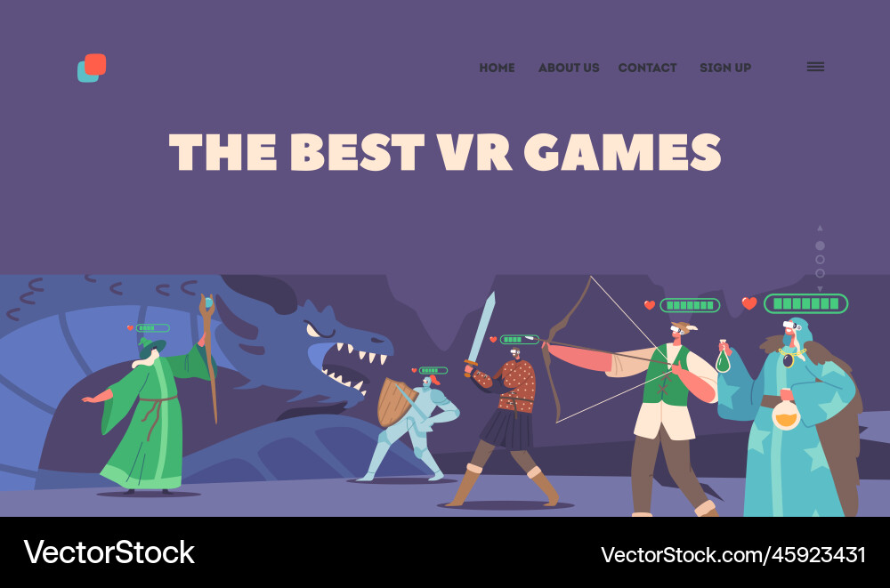 Best vr games landing page template Royalty Free Vector
