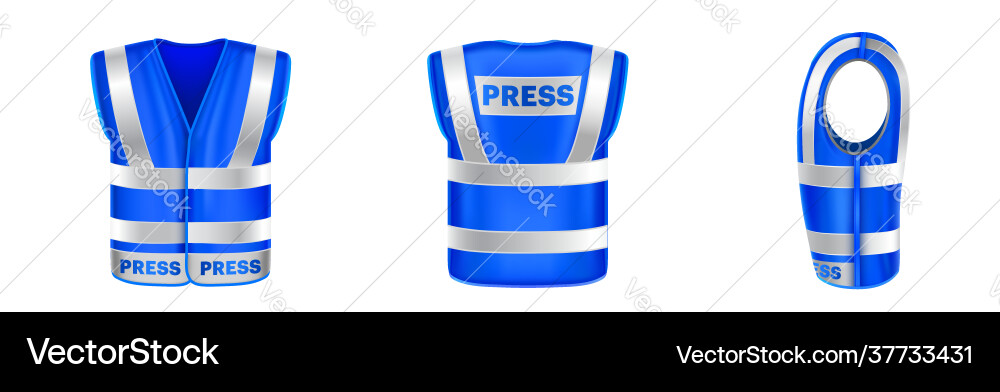 Blue safety vest for press with reflective stripes