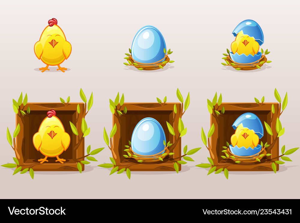 Cartoon isolated blue eggs and chicken in square Vector Image