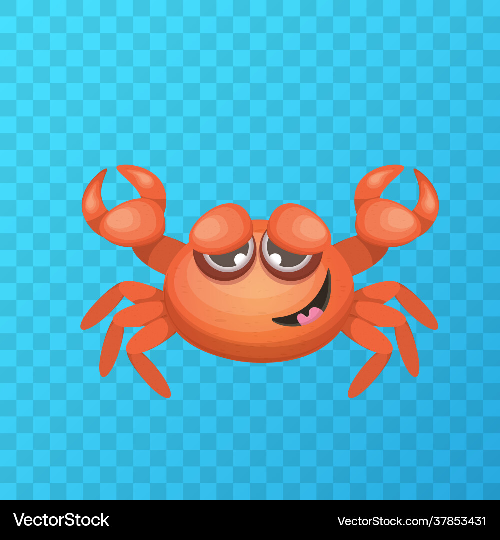 Cartoon red crab character with claws isolated Vector Image