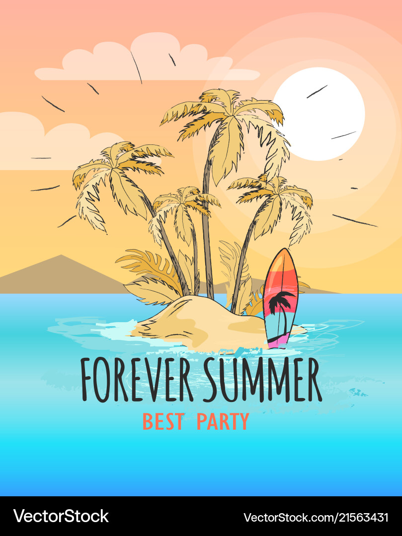 Forever summer poster depicting small island Vector Image