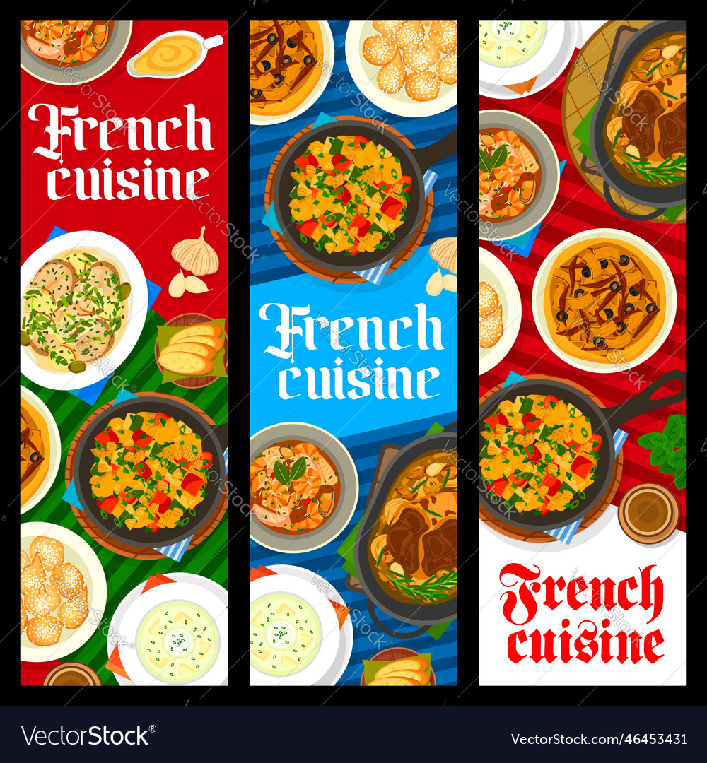 French cuisine restaurant food vertical banners Vector Image