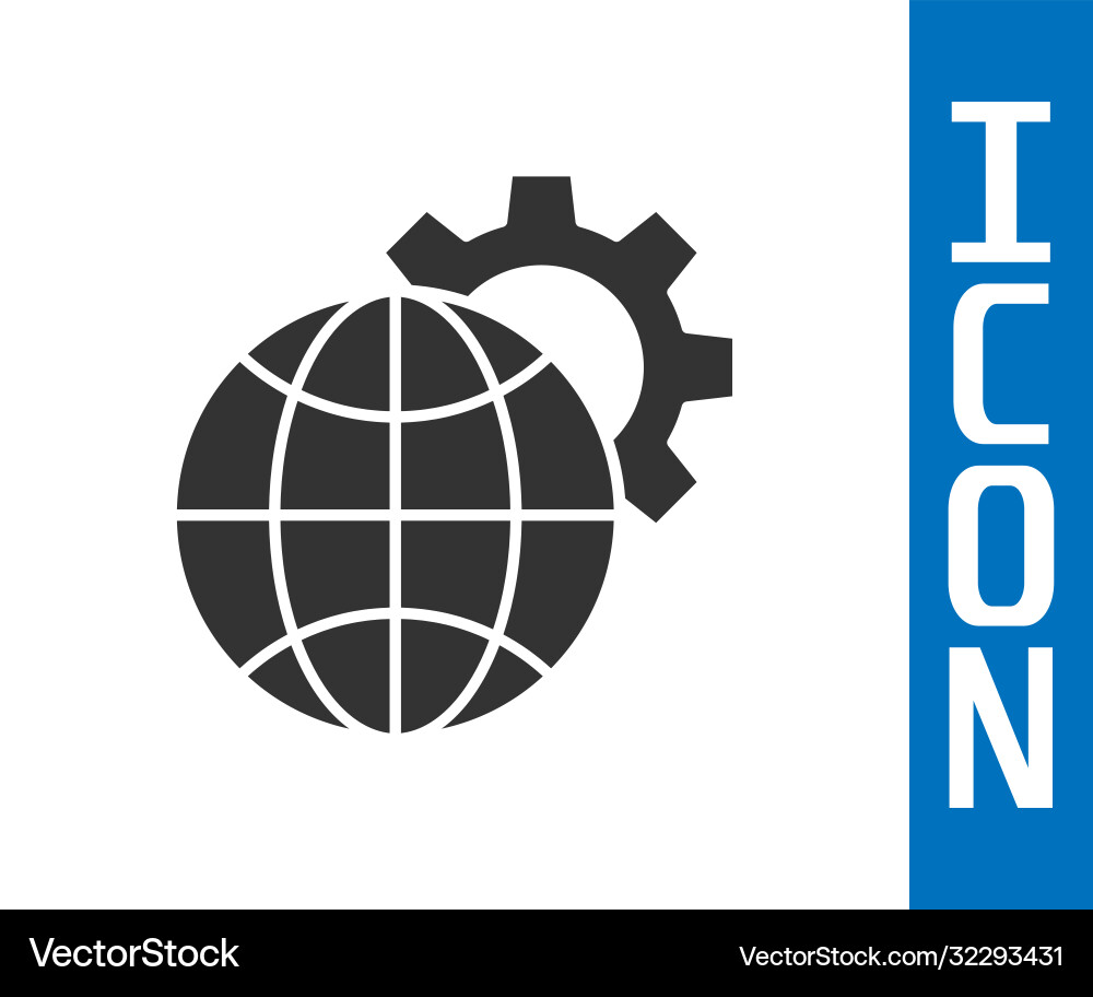 Grey globe earth and gear or cog icon Royalty Free Vector