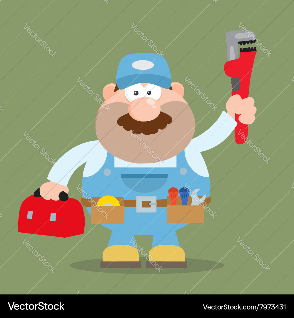 Happy mechanic cartoon with a toolbox Royalty Free Vector