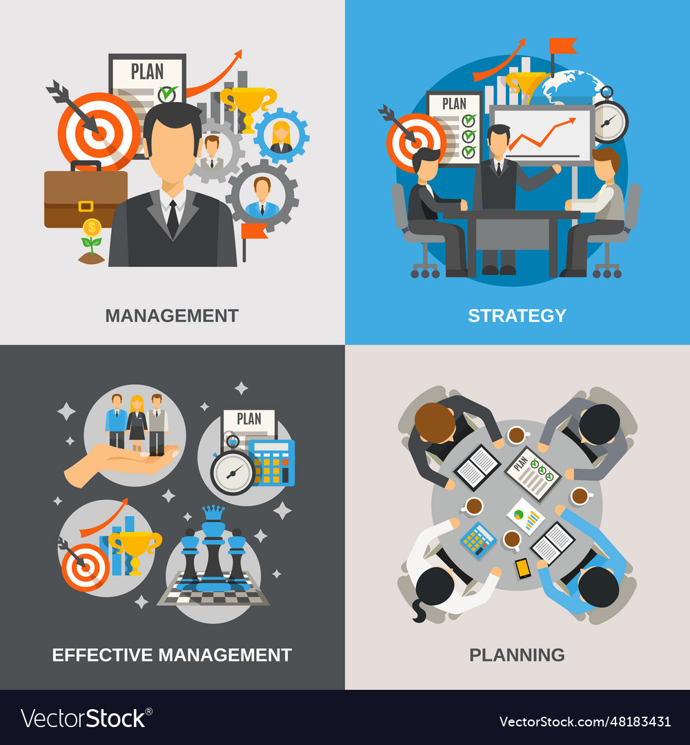 Management flat set Royalty Free Vector Image - VectorStock