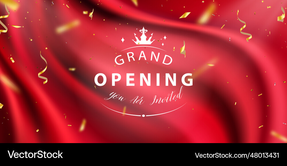 Red curtain background grand opening event design Vector Image
