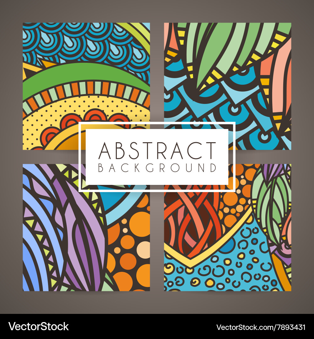 Set of four colorful intricate patterns Royalty Free Vector