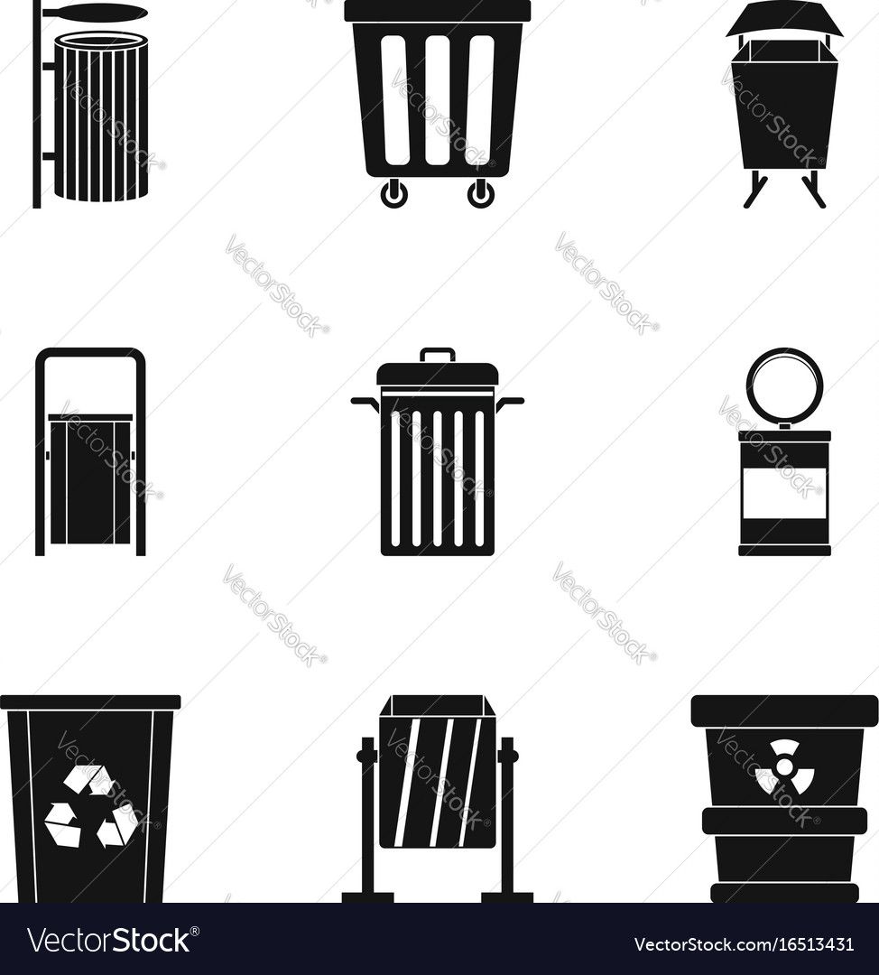 Trash can icon set simple style Royalty Free Vector Image