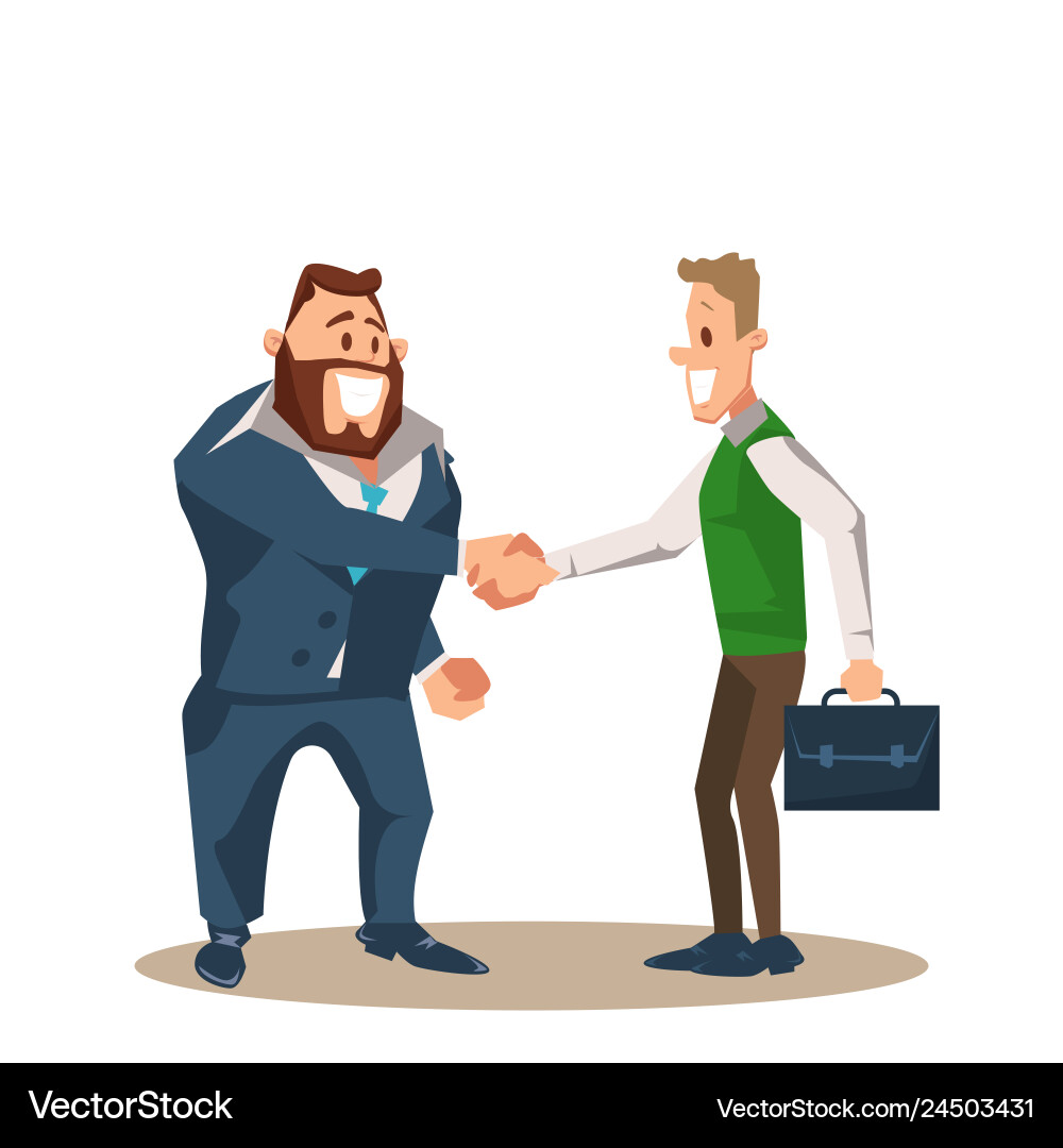 Two smiling business man character shake hand Vector Image