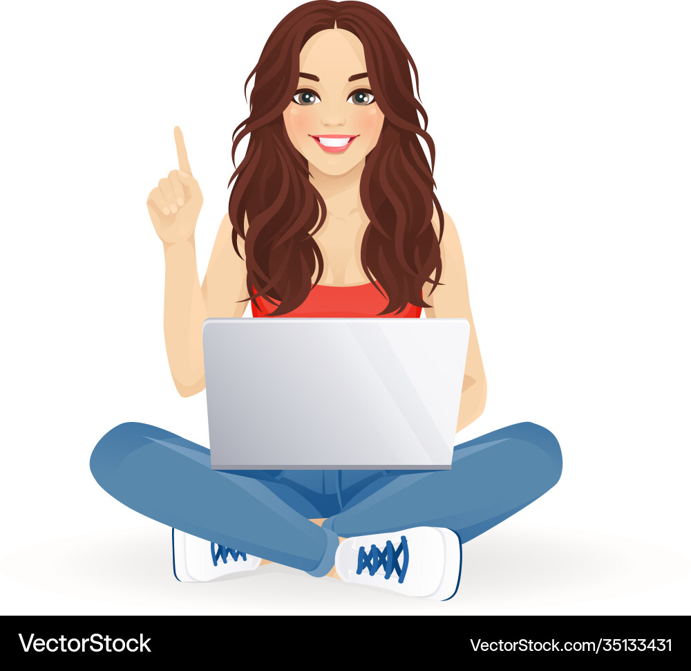 Woman with laptop Royalty Free Vector Image - VectorStock