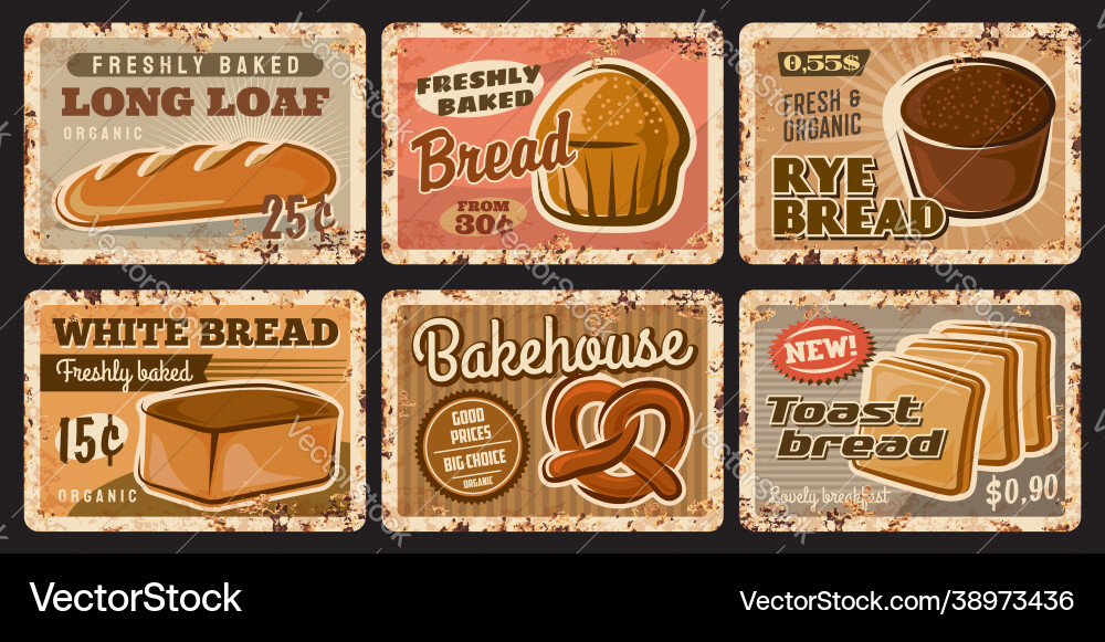 Bakery shop and bread rusty plates food Royalty Free Vector