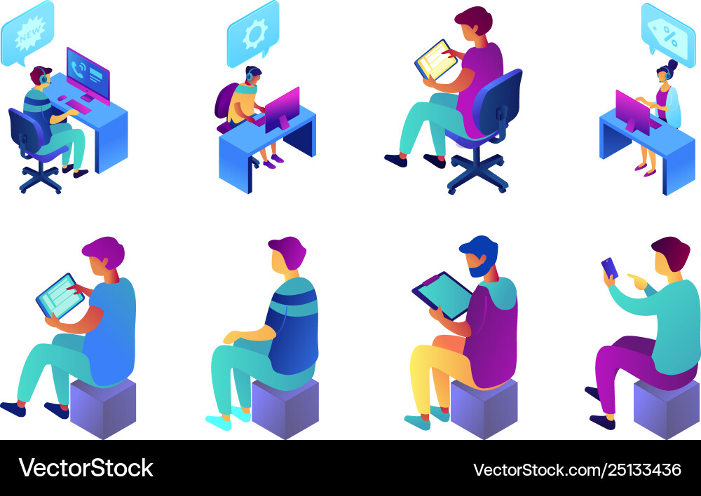 Businessman and call center operator isometric 3d Vector Image