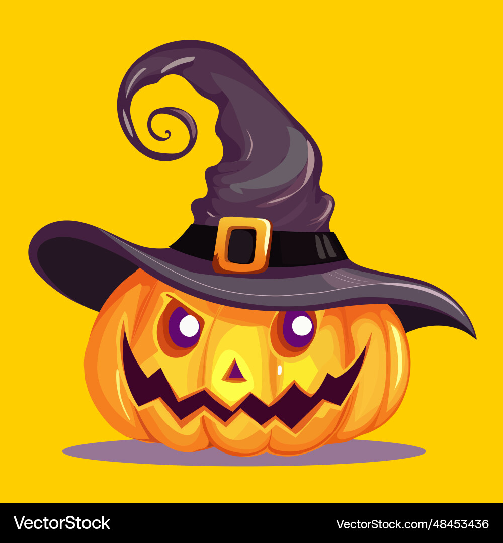 Cartoon halloween pumpkin wearing witch hat Vector Image