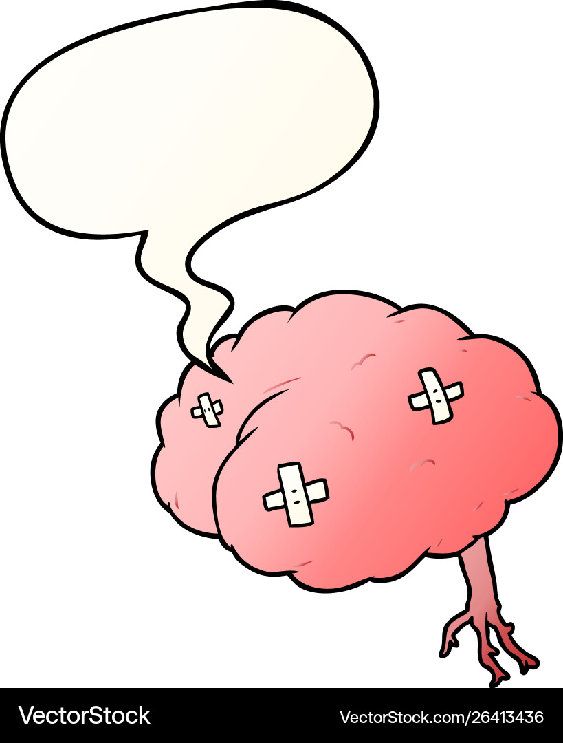 Cartoon injured brain and speech bubble in smooth Vector Image
