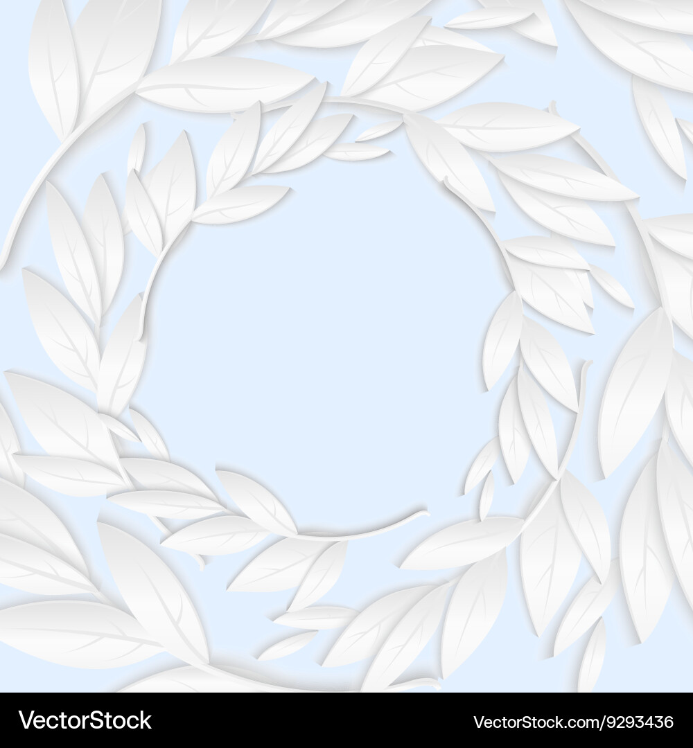 Circular frame of white paper branches and leaves Vector Image