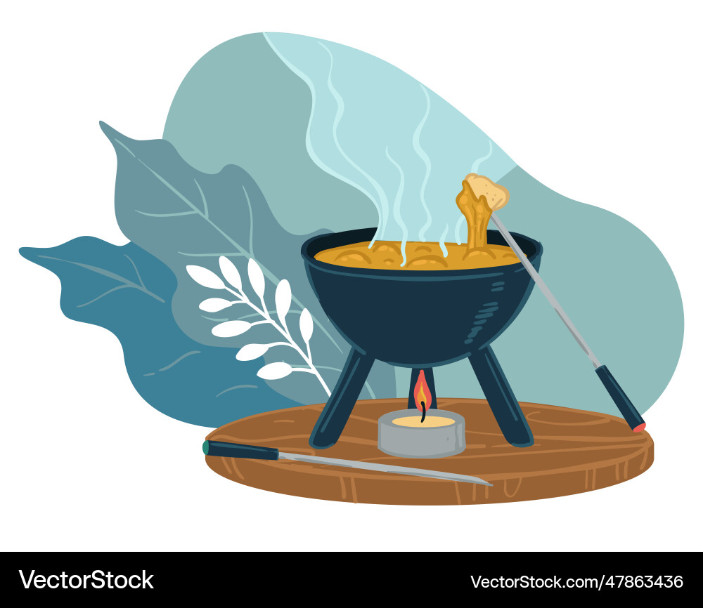 Cooking dinner in restaurant pot with soup Vector Image
