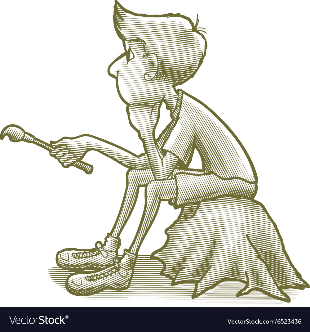 Engraved Thinking Boy Royalty Free Vector Image