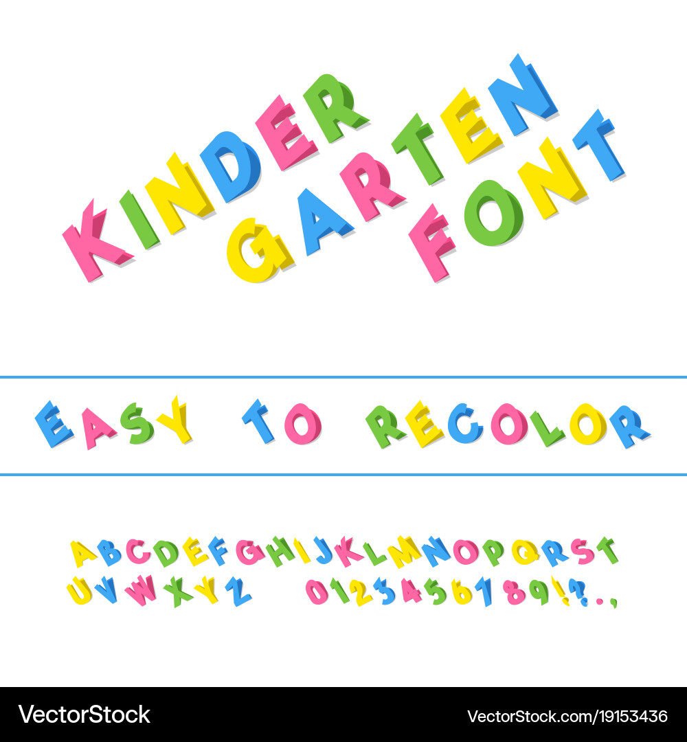 Kindergarten font folded paper cut sans serif Vector Image