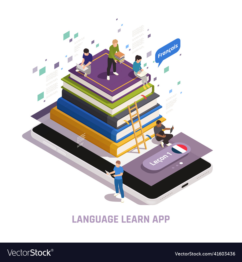 Language learning isometric composition Royalty Free Vector