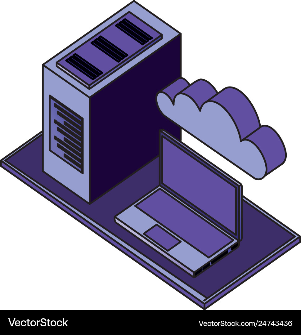Laptop computer server cloud storage data network Vector Image