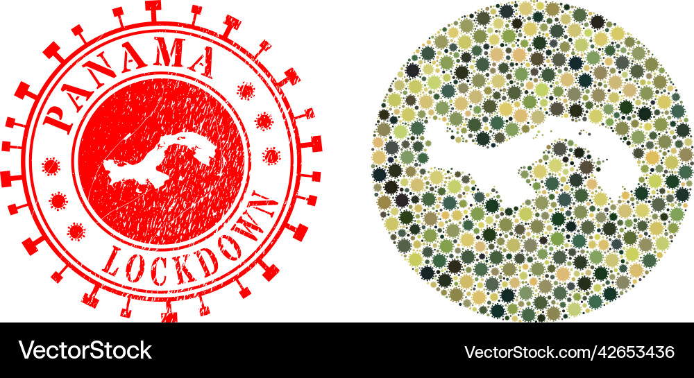 Lockdown scratched badge and coronavirus mosaic Vector Image