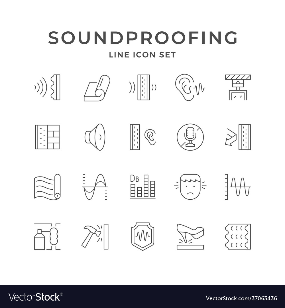 Set line icons soundproofing Royalty Free Vector Image Set line icons soundproofing Royalty Free Vector Image