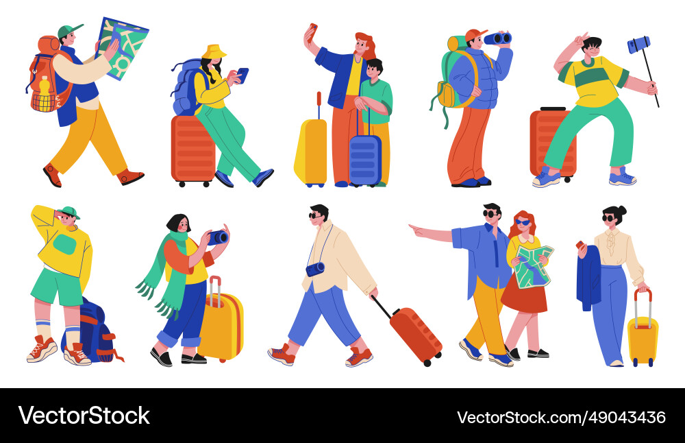 Travel characters tourism walking persons Vector Image
