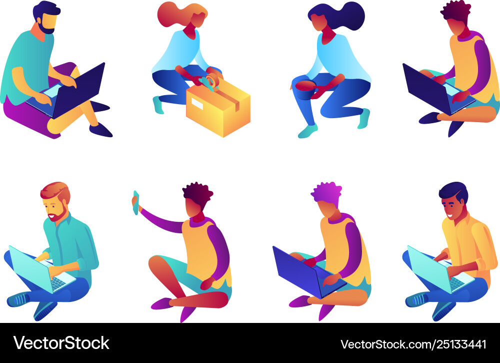 Businessman working with laptop sitting Royalty Free Vector