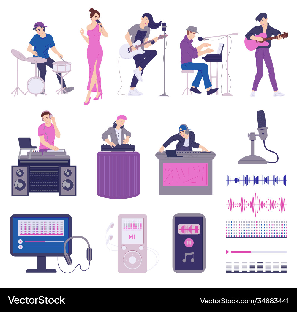 Cartoon people playing music - isolated set Vector Image