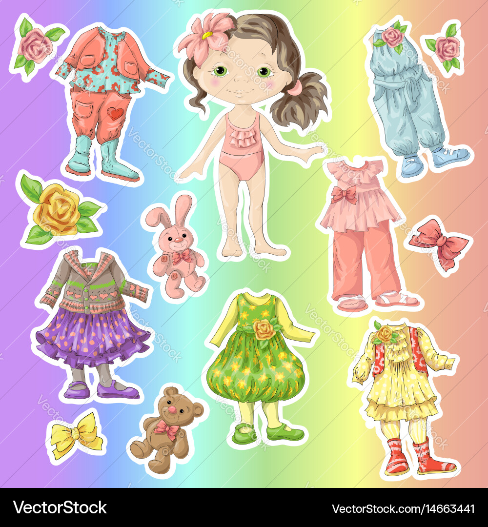 Dress a cute doll with sets clothes Royalty Free Vector