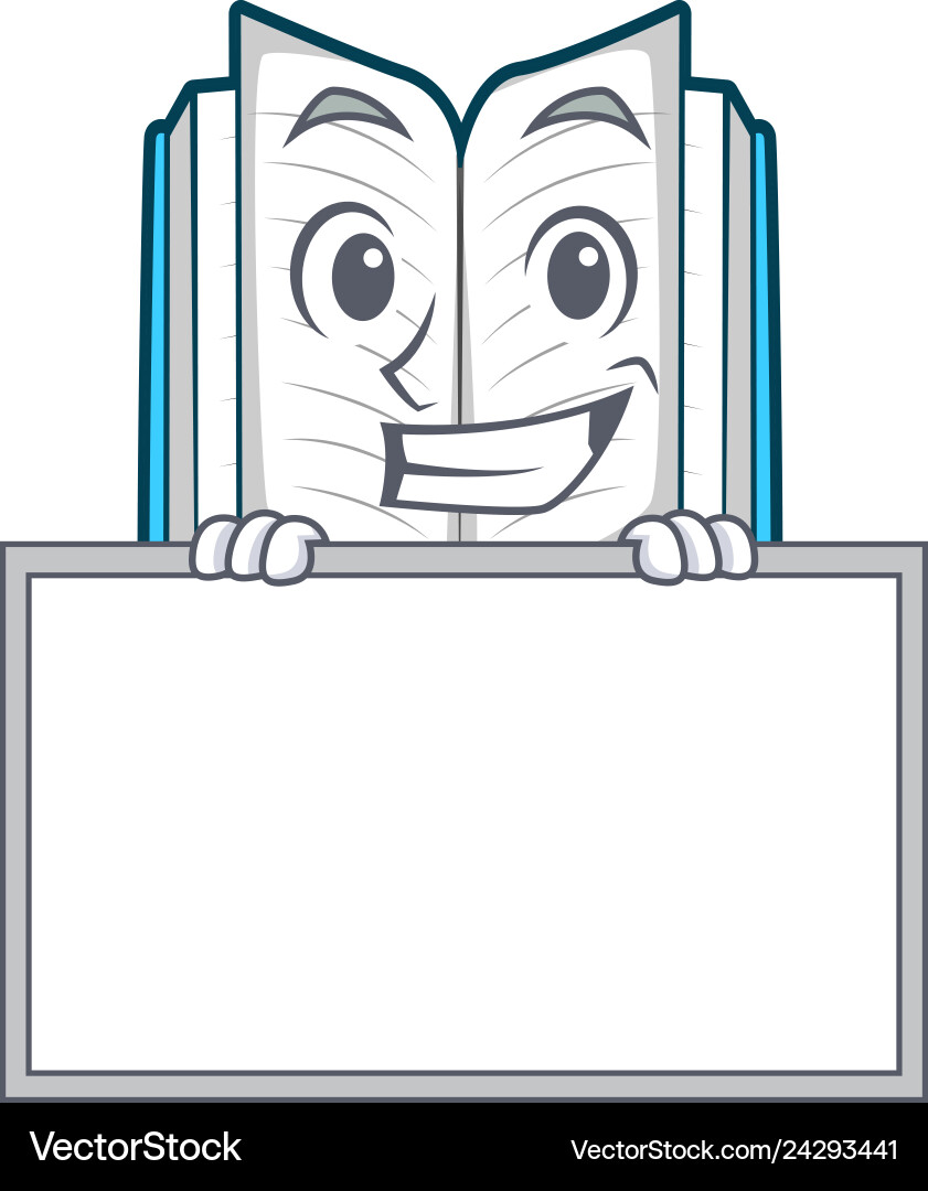 Grinning with board opened book on the cartoon Vector Image