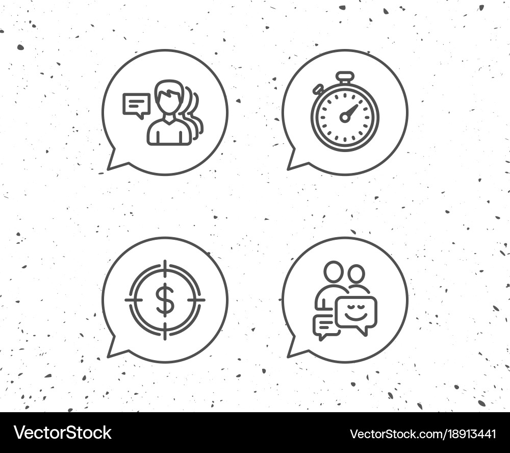 Group of people timer and chat line icons Vector Image