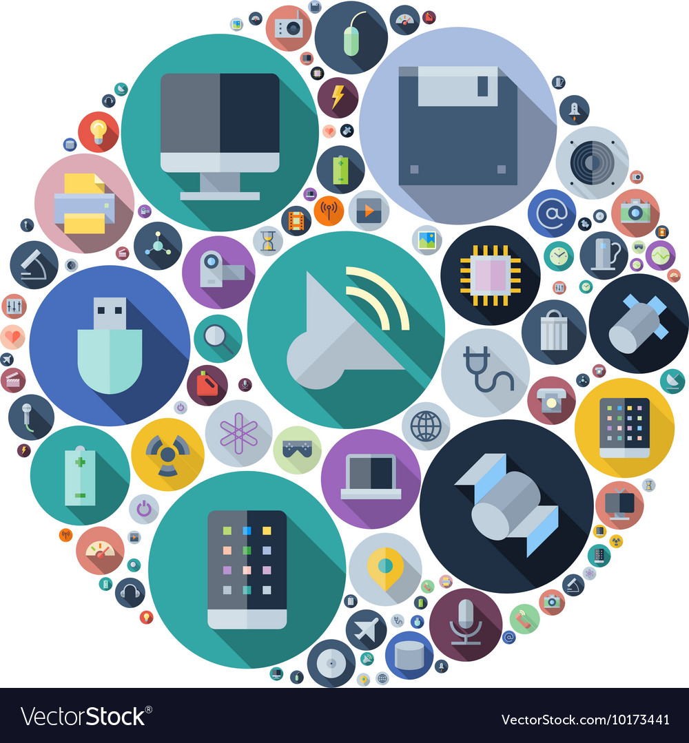 Icons shape flat technology round Royalty Free Vector Image