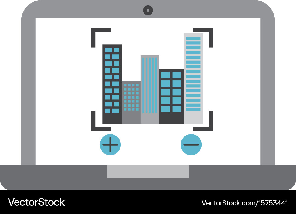 Laptop with buildings cityscape scene Royalty Free Vector