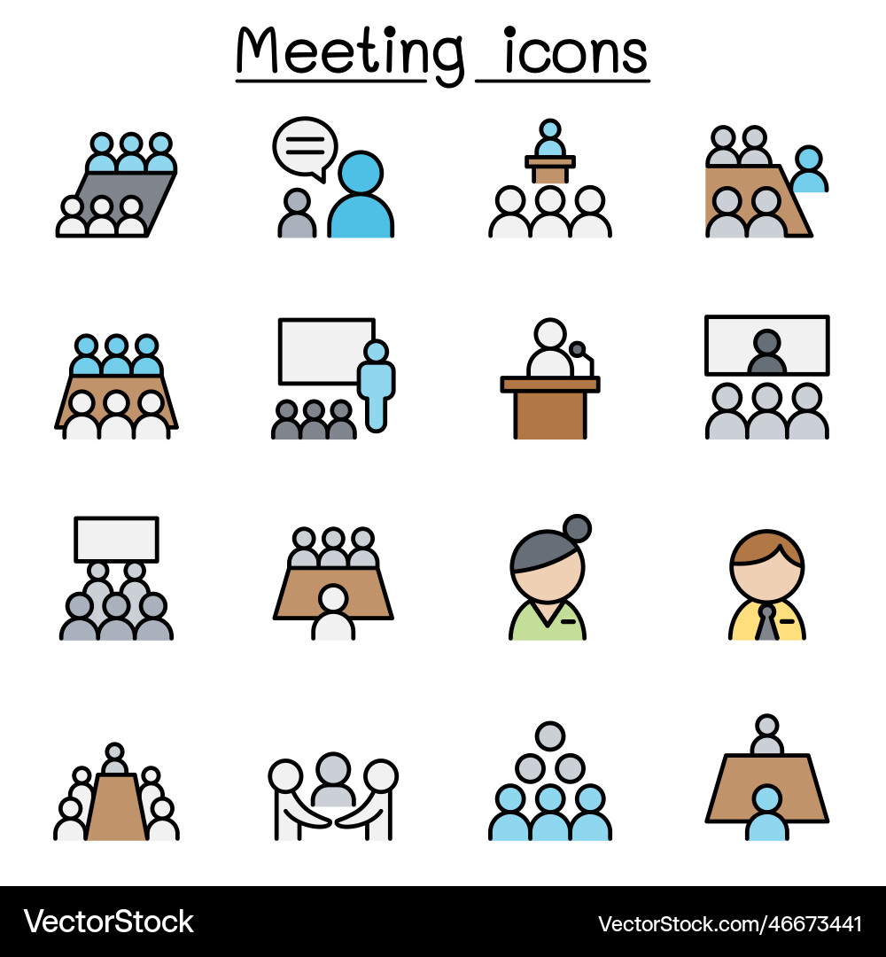 Meeting conference color line icon set Royalty Free Vector