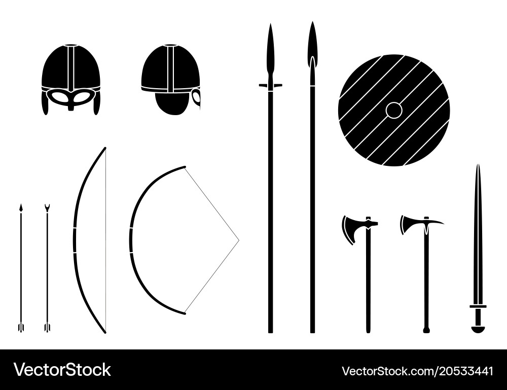 Viking weapons and armors set warrior Royalty Free Vector