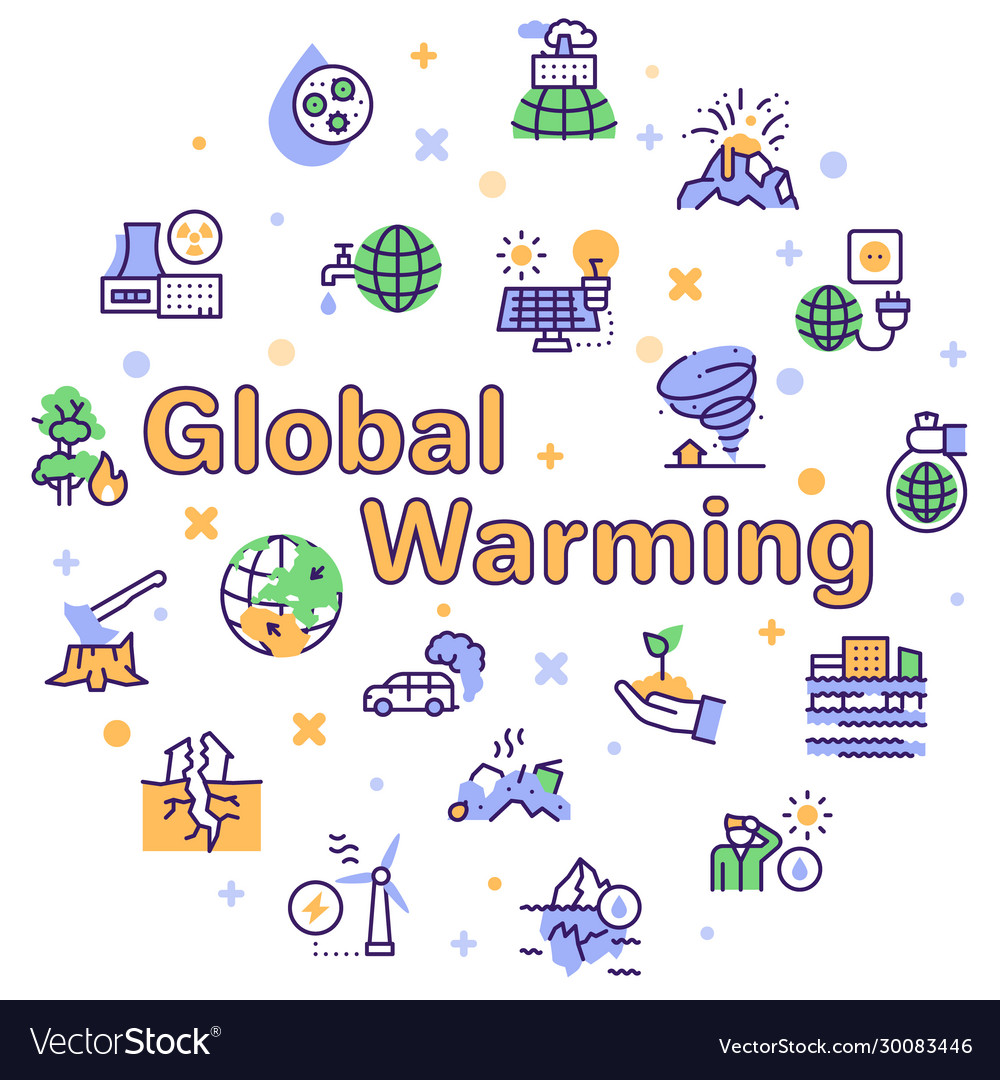 Climate change and global warming color linear Vector Image