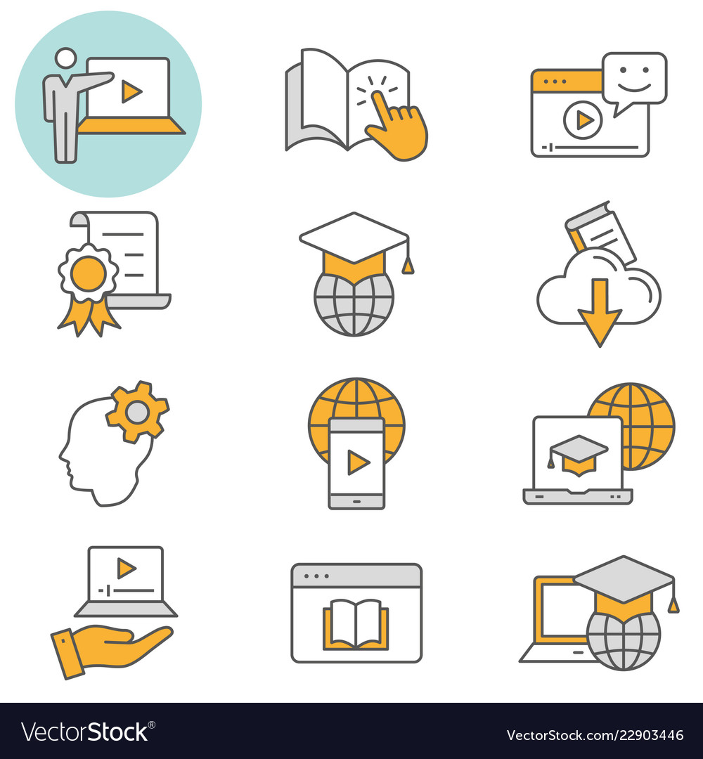 E-learning distance education flat line icon set Vector Image
