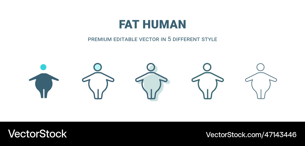 Fat human icon in 5 different style outline Vector Image