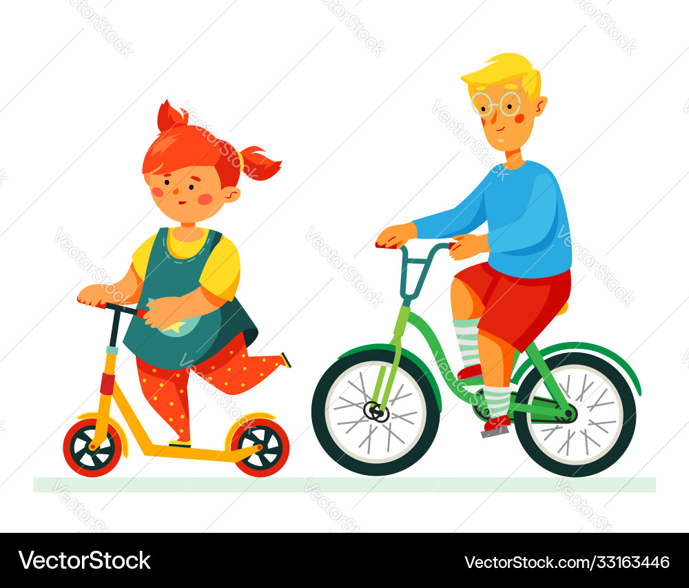 Happy children cycling - flat design style Vector Image