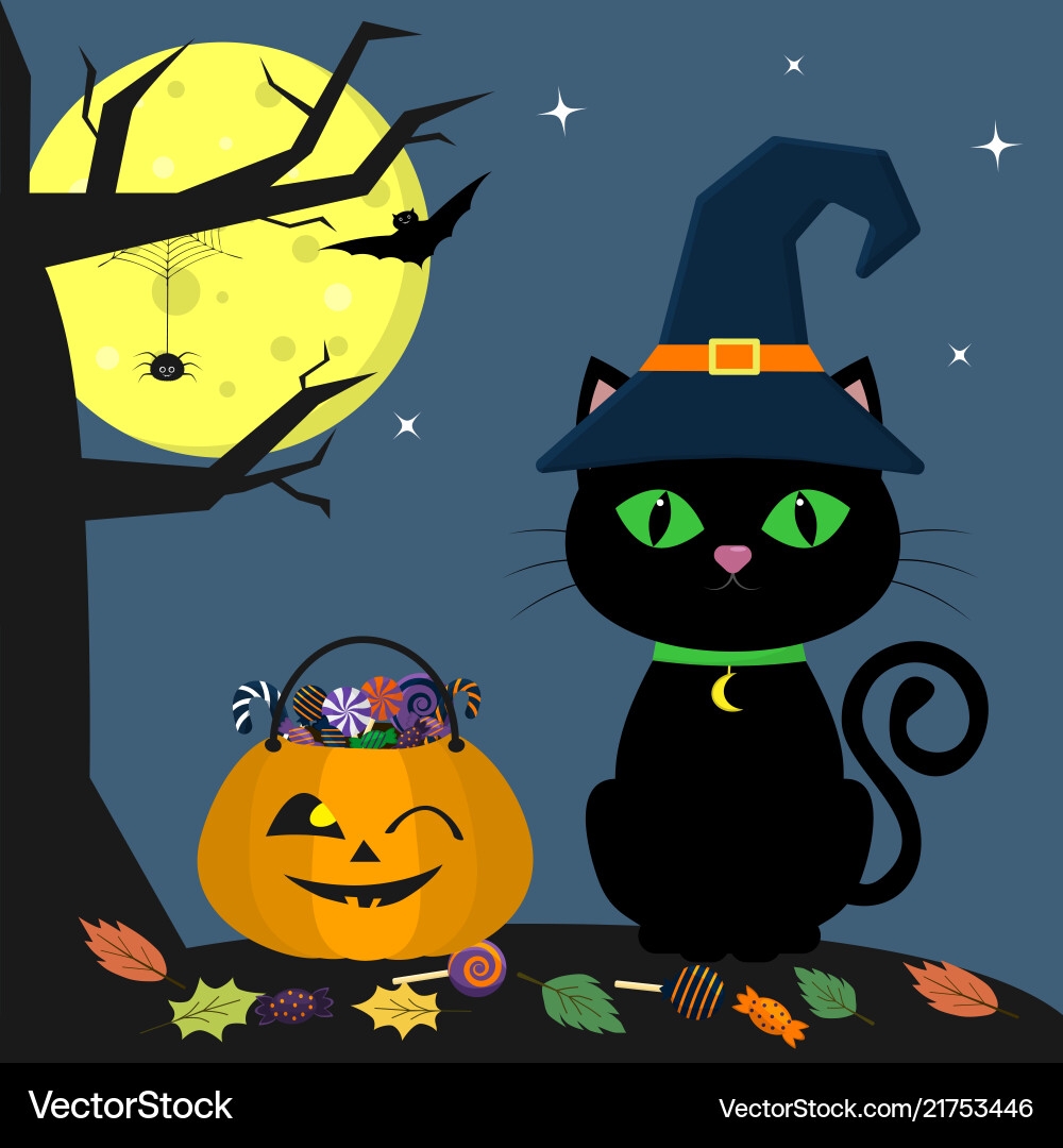 Happy halloween a cat in witch hat Royalty Free Vector Image