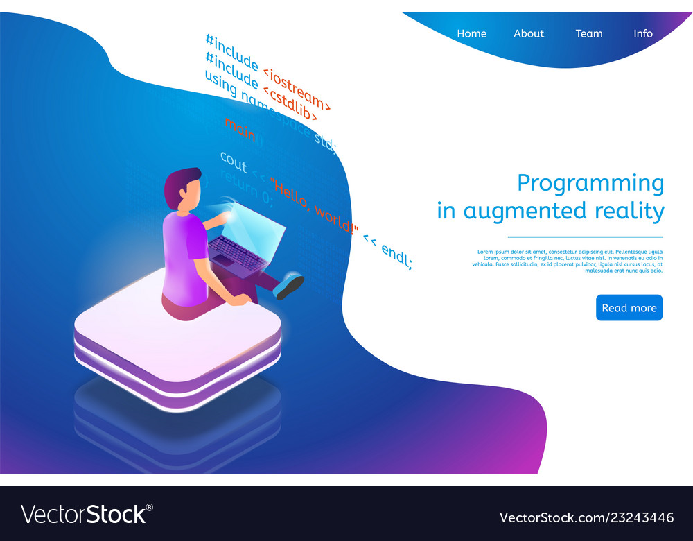 Isometric banner programming in augmented reality Vector Image